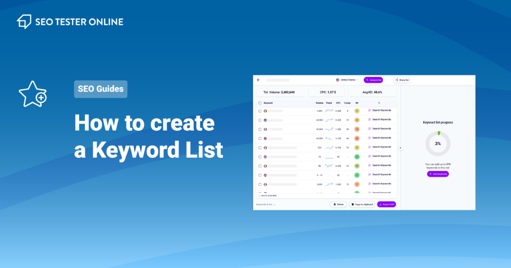 How To Create An SEO Keyword List - SEO Tester Online