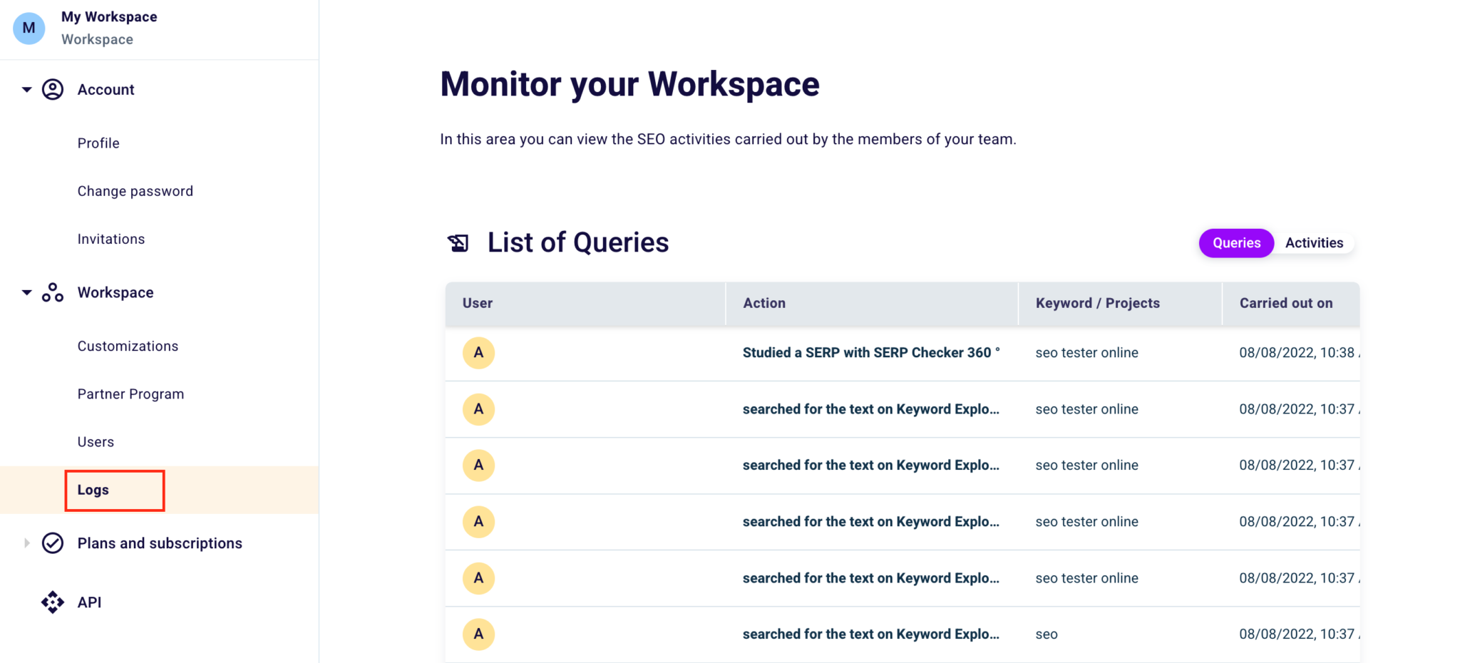 Workspace Guide - SEO Tester Online